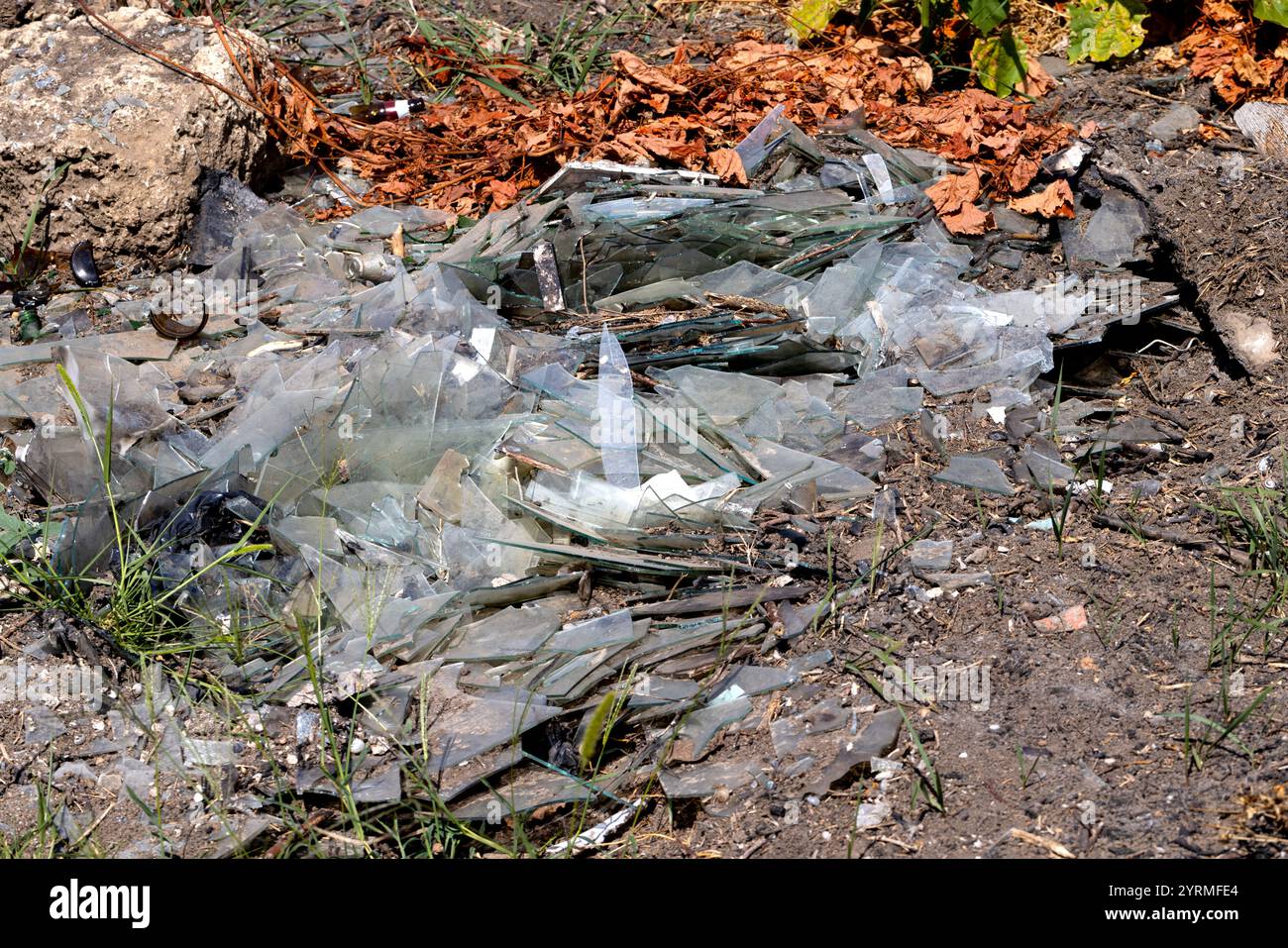 Broken Window Glass Shards Pile Garbage Waste Environmental Pollution ...