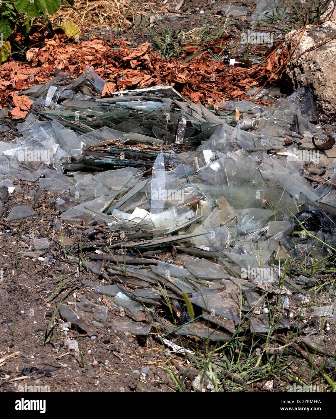 Broken Window Glass Shards Pile Garbage Waste Environmental Pollution ...