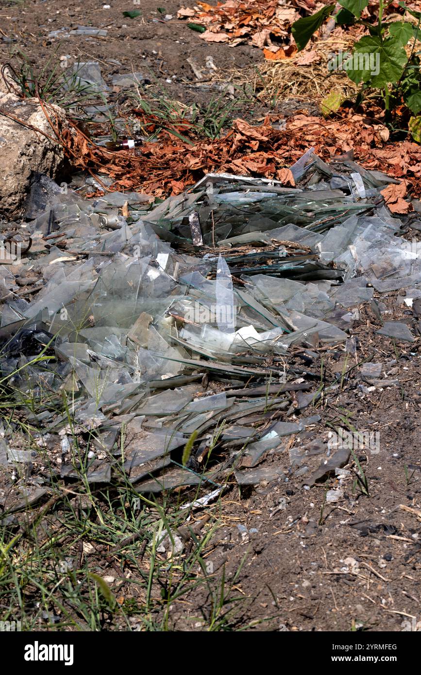 Broken Window Glass Shards Pile Garbage Waste Environmental Pollution ...