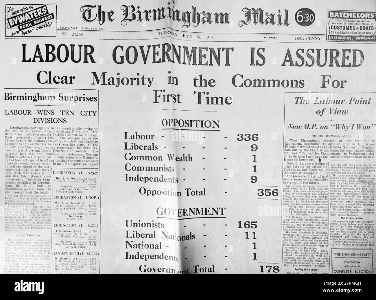 Labour party historical win hi-res stock photography and images - Alamy