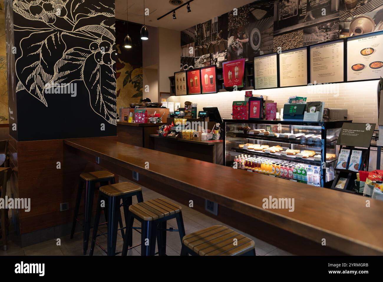 KUALA LUMPUR, MALAYSIA - NOVEMBER 27, 2023: interior shot of Starbucks ...