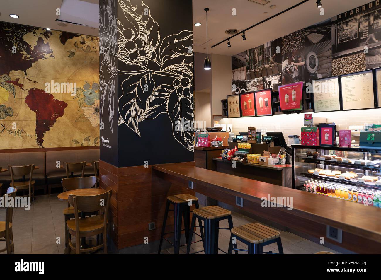 KUALA LUMPUR, MALAYSIA - NOVEMBER 27, 2023: interior shot of Starbucks ...