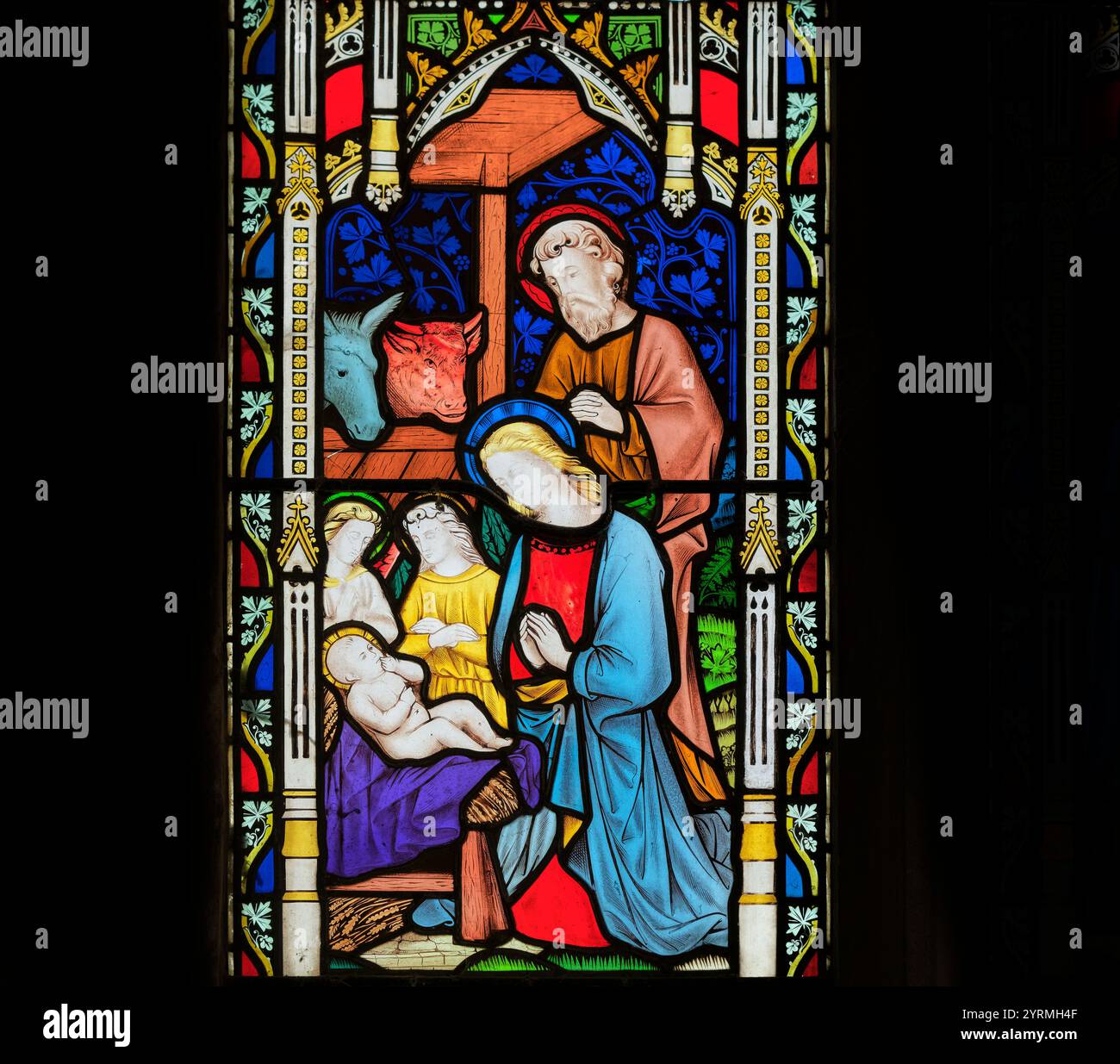 The birth of Jesus Christ in a stable, a window in the saxon and norman ...