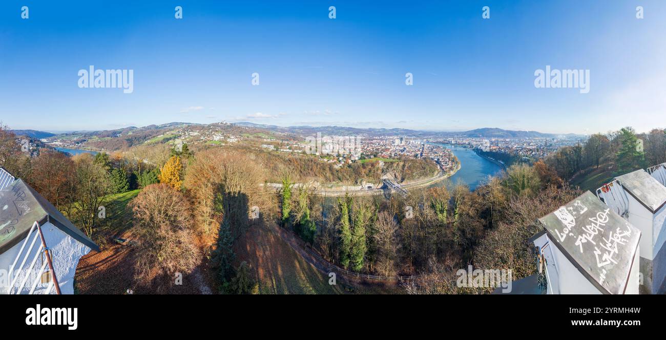 Linz: view from observation tower Franz Josef-Warte on mountain ...