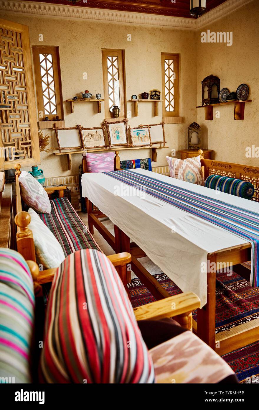 Tables and chairs in the authentic room at cafe in Samarkand Eternal ...