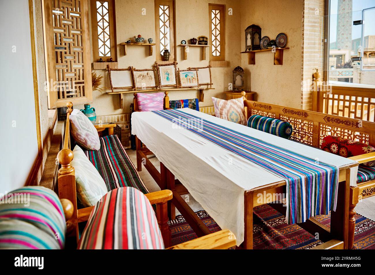 Tables and chairs in the authentic room at cafe in Samarkand Eternal ...