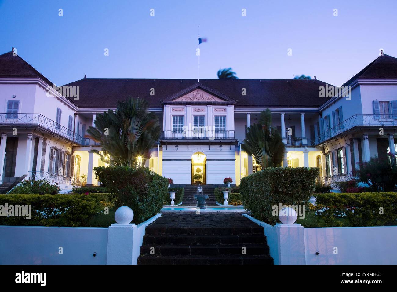 Prefecture building at dusk, Saint-Denis, Reunion island, France Stock ...