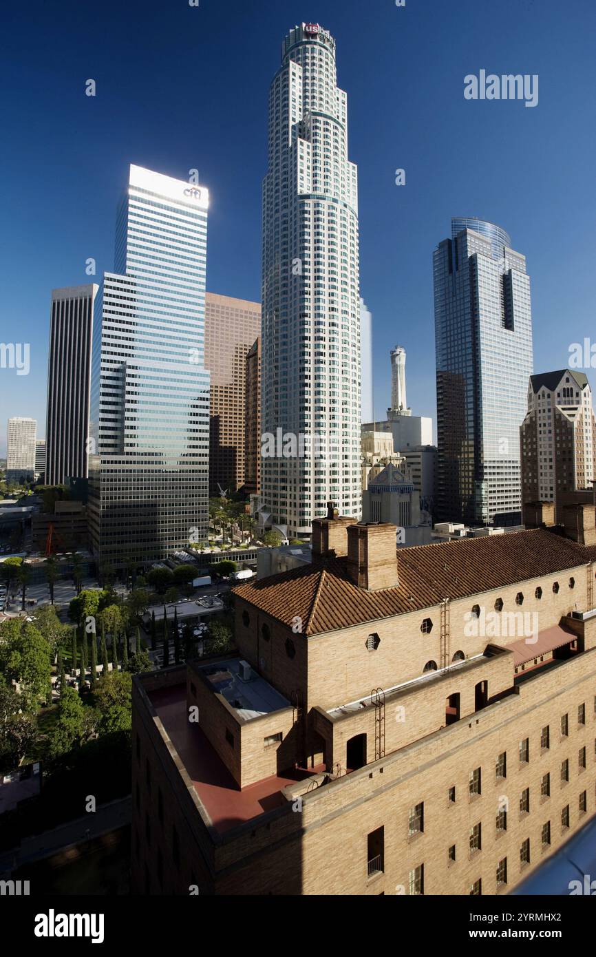 Skycrapers from Standard Hotel rooftop, downtown, Los Angeles ...