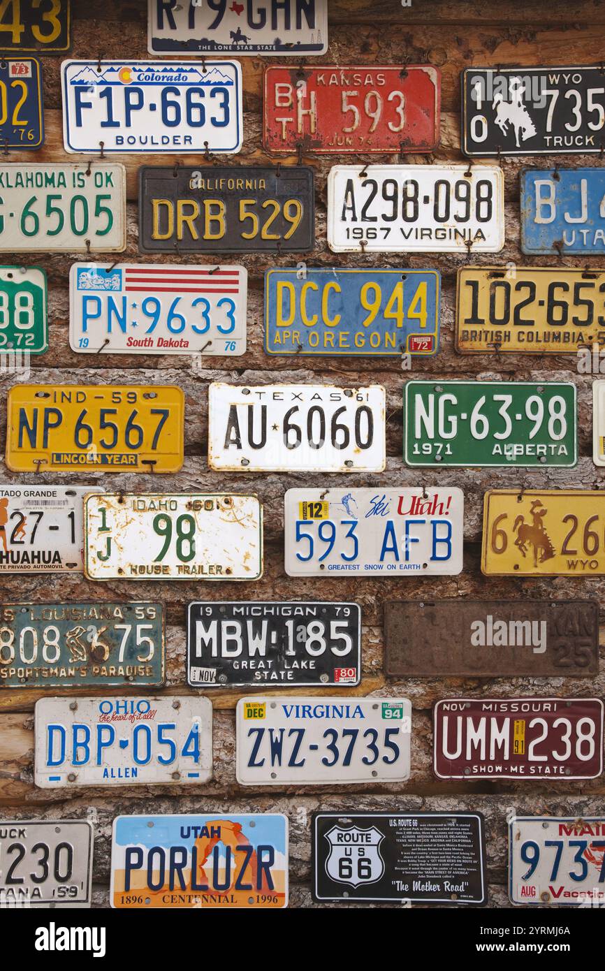 Old license plates, Hole in the Rock tourist shop, Moab, Utah, USA ...