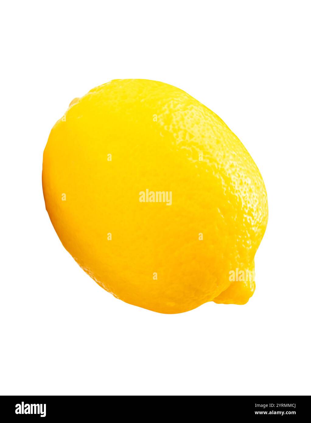 Top view of single fresh ripe yellow lemon fruit is isolated on white ...
