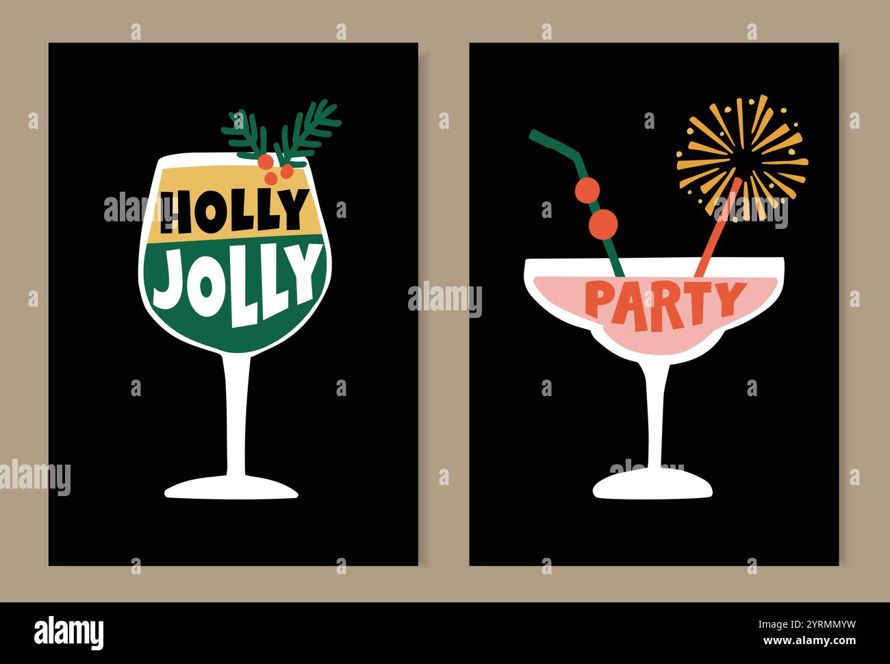 Winter cocktails. Christmas, New Year greeting cards, invitations ...