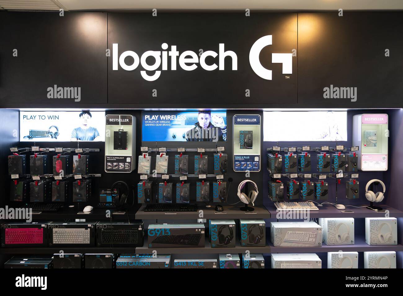 KUALA LUMPUR, MALAYSIA - DECEMBER 01, 2023: Logitech mice on display at ...