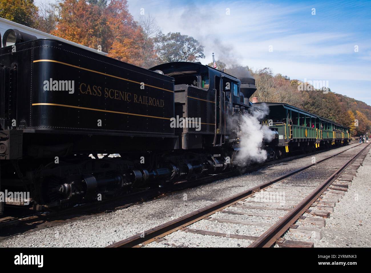 USA, West Virginia, Cass, Cass Scenic Railroad State Park, steam train ...