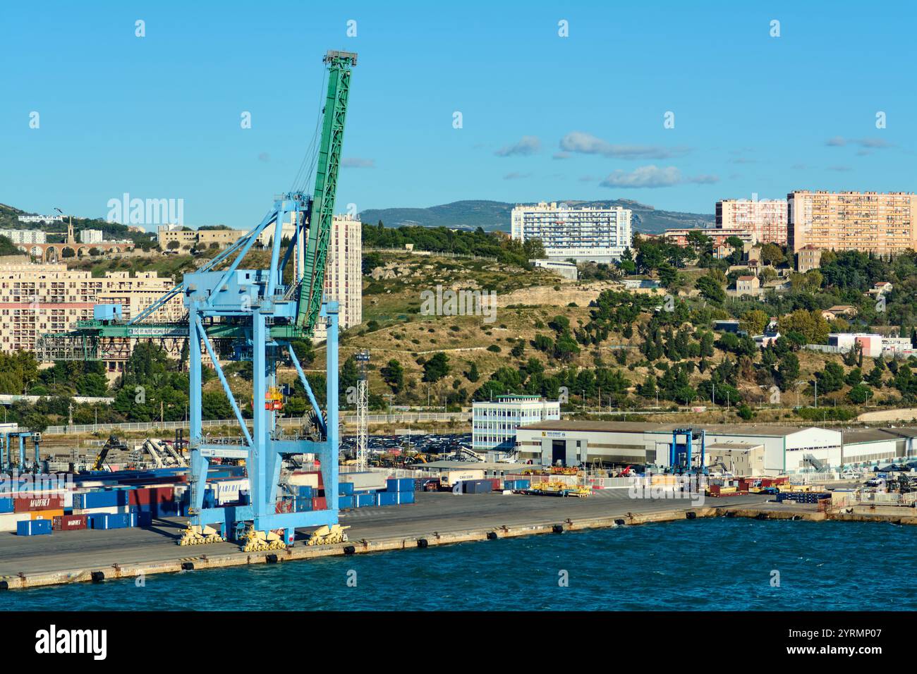 Marseille, France, Dec 4, 2024: A large industrial crane at Marseille ...
