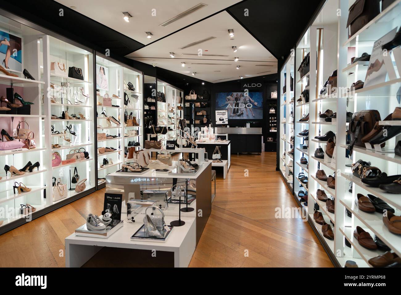 KUALA LUMPUR, MALAYSIA - DECEMBER 01, 2023: interior shot of Aldo store. Aldo is a Canadian ...