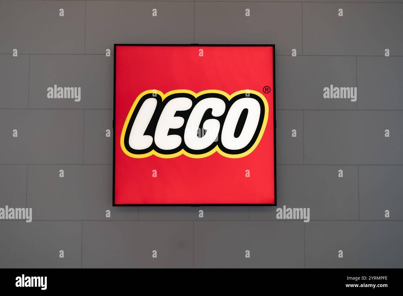 KUALA LUMPUR, MALAYSIA - DECEMBER 01, 2023: close up shot of Lego sign ...