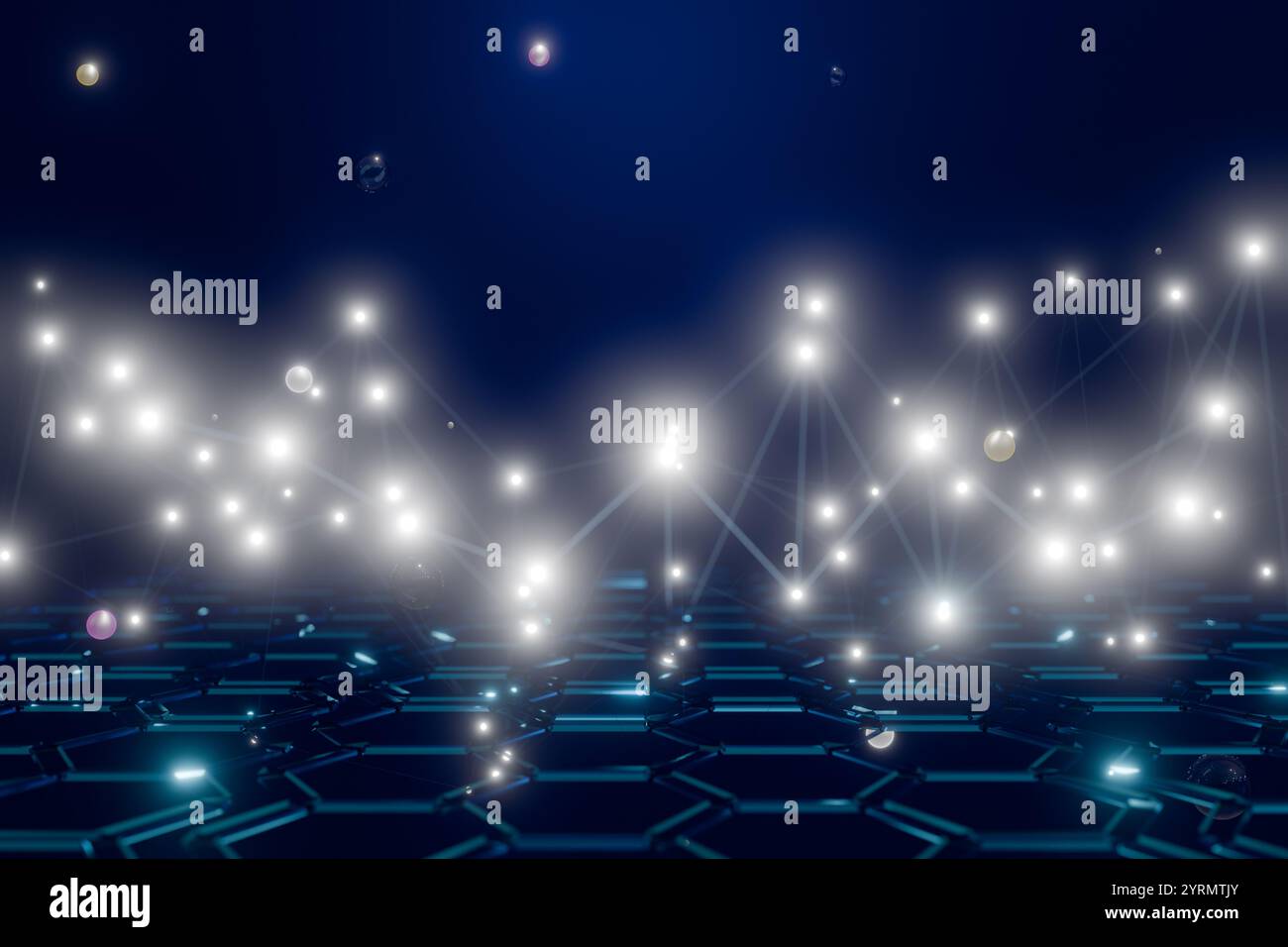 Abstract digital background with glowing lights and hexagonal patterns, evoking a futuristic ...