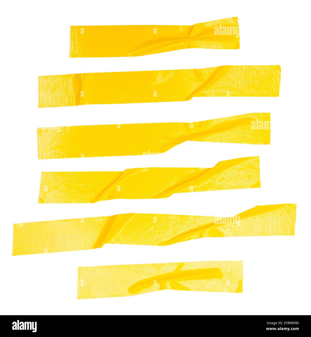 Top view set of wrinkled or crumpled yellow adhesive vinyl tape or ...