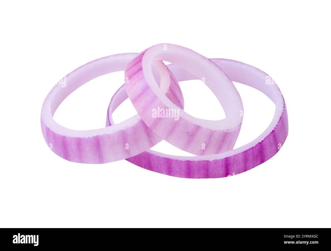 Top view of red onion slices or onion rings in stack is isolated on ...