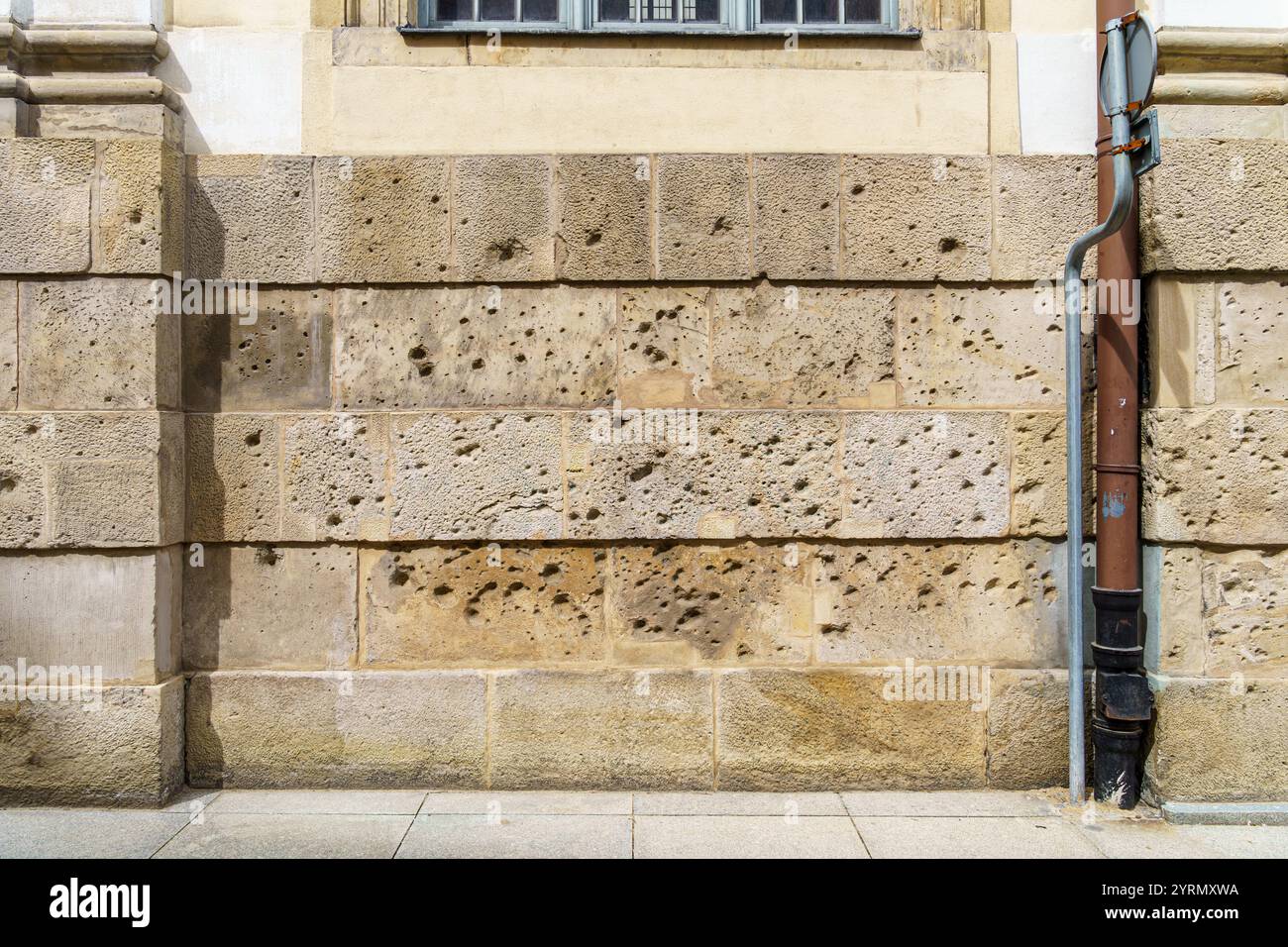 Bullet holes from WW2 in the wall of the University of Wrocław Stock ...