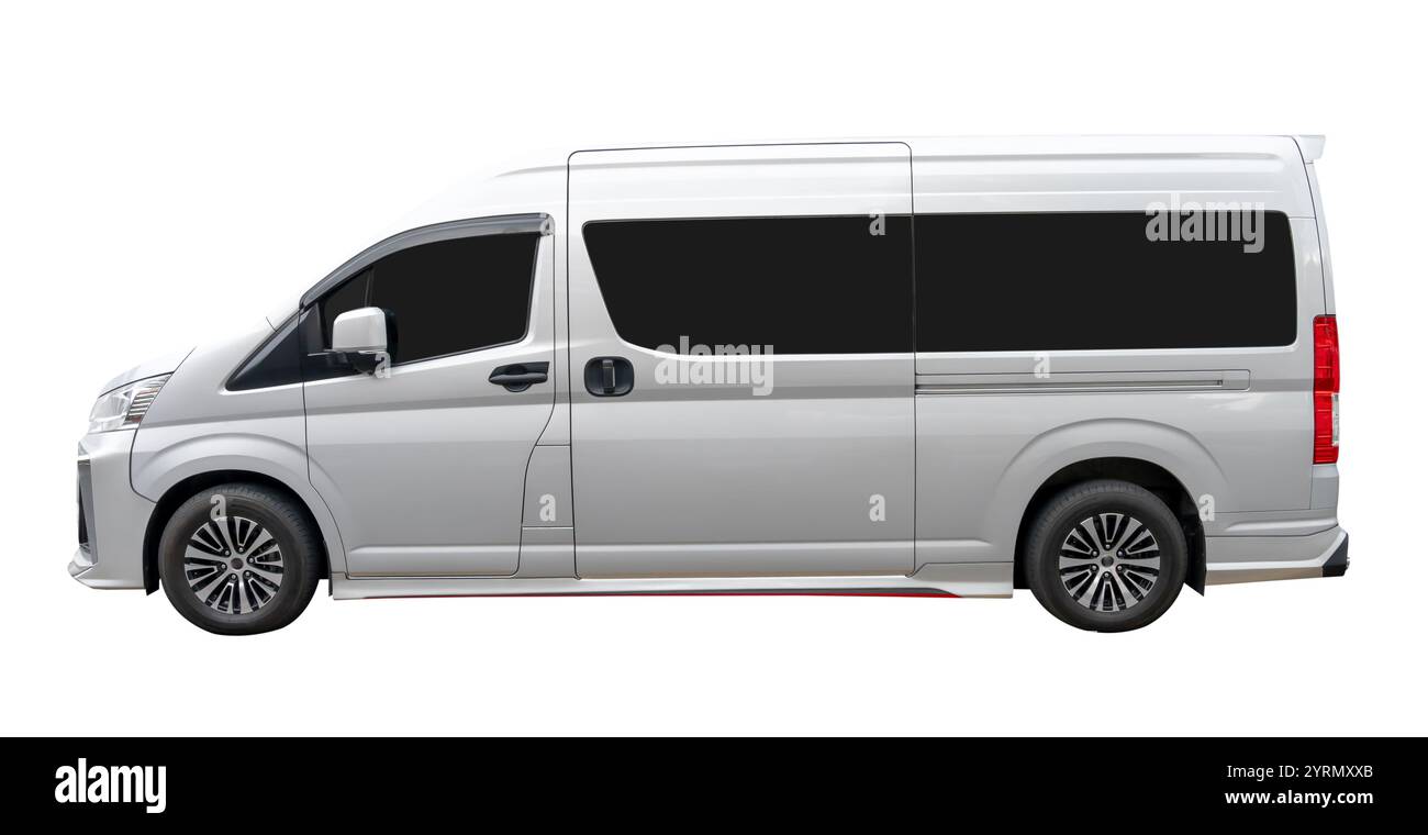 Side view of white van car is isolated on white background with ...