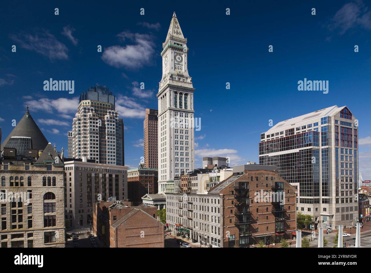 Atlantic Avenue Greenway and Customs House, elevated view, Boston ...