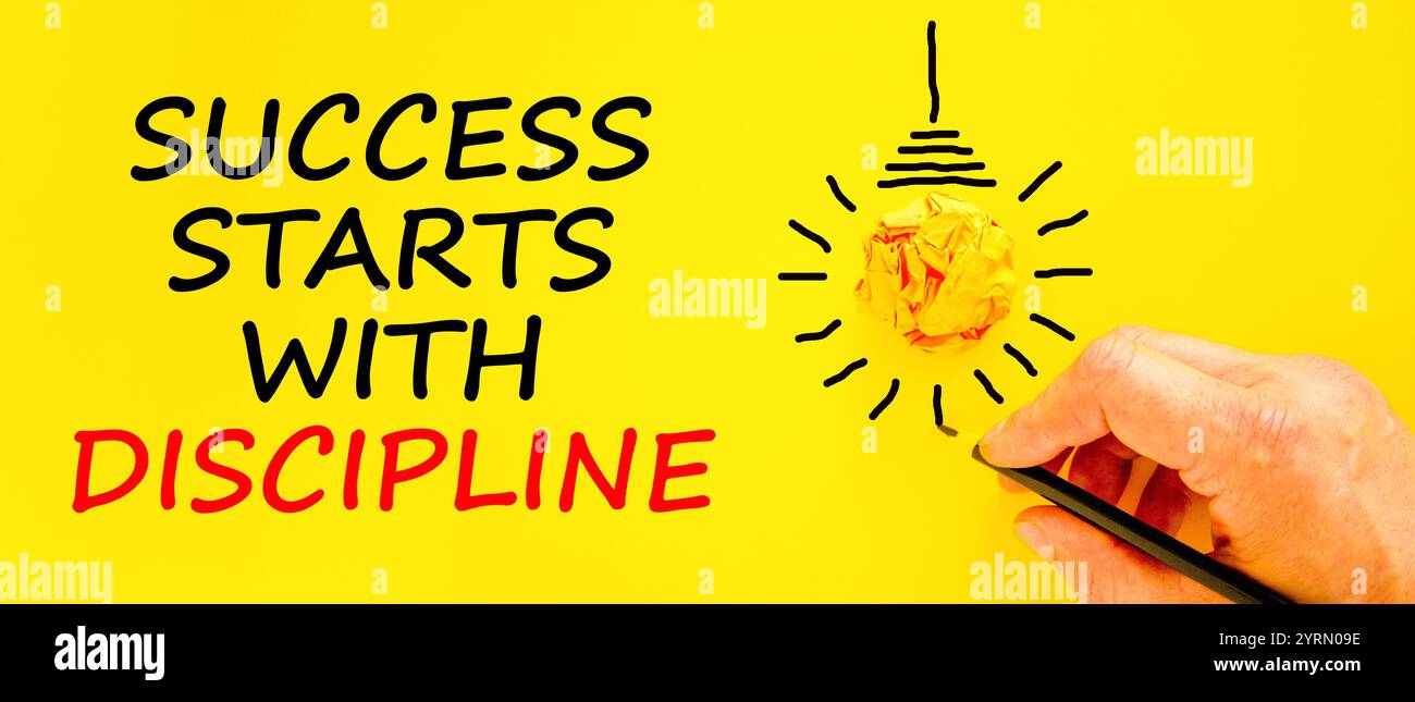 Success starts with discipline symbol. Concept words Success starts ...
