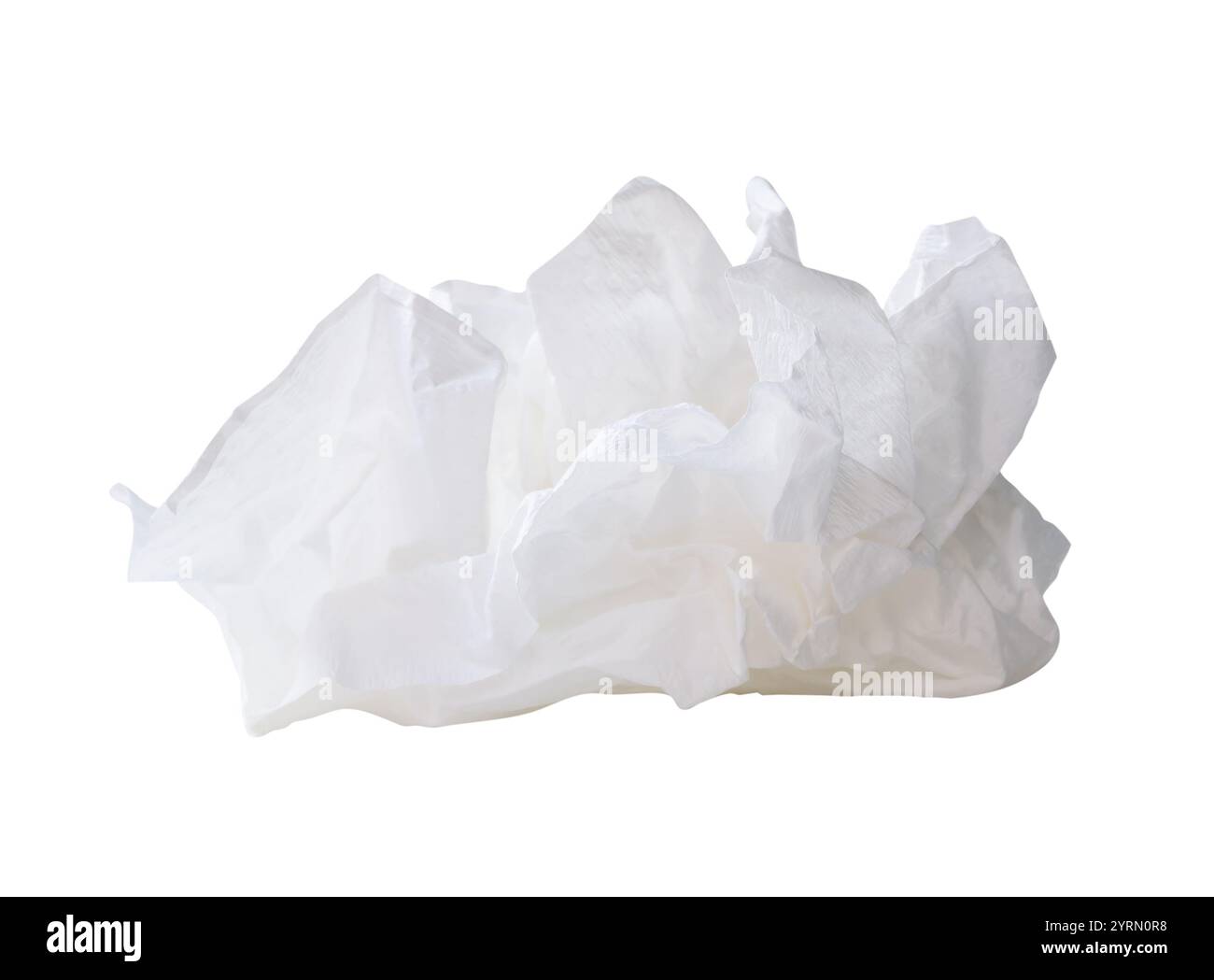Side view of screwed or crumpled white tissue paper ball is isolated on ...