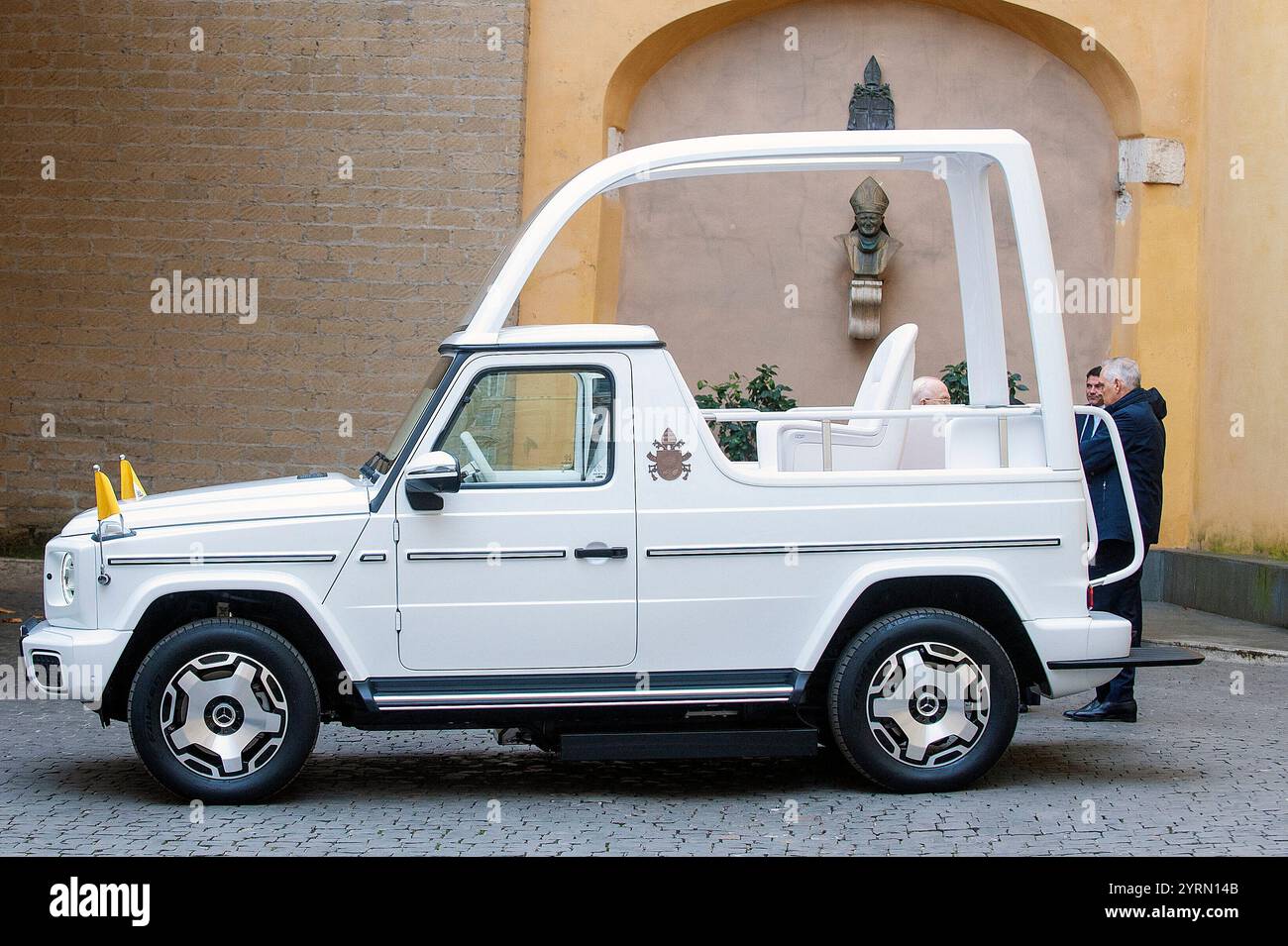 Pope Francis gets a new open-top popemobile on December 4, 2024 at the ...