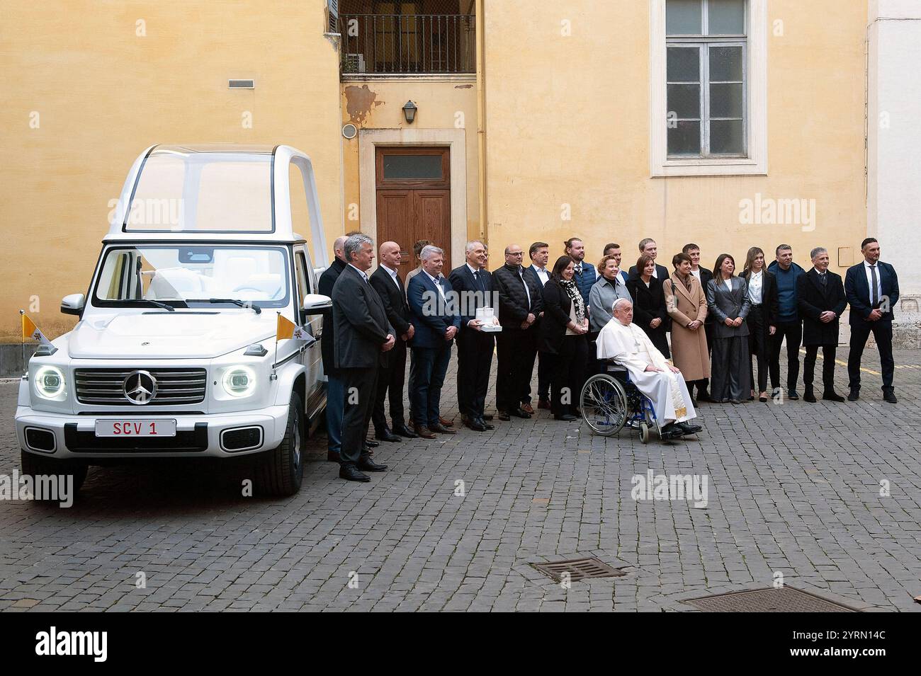 Pope Francis gets a new open-top popemobile on December 4, 2024 at the ...