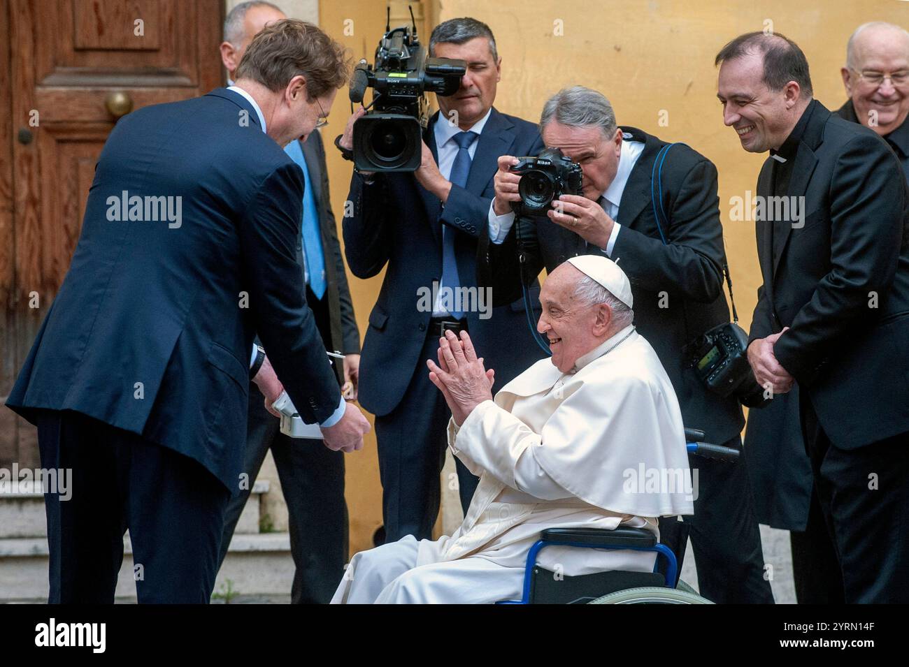Pope Francis gets a new open-top popemobile on December 4, 2024 at the ...