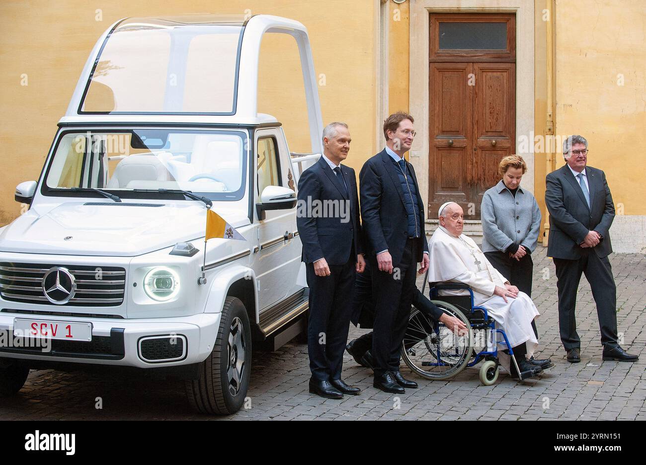 Pope Francis gets a new open-top popemobile on December 4, 2024 at the ...
