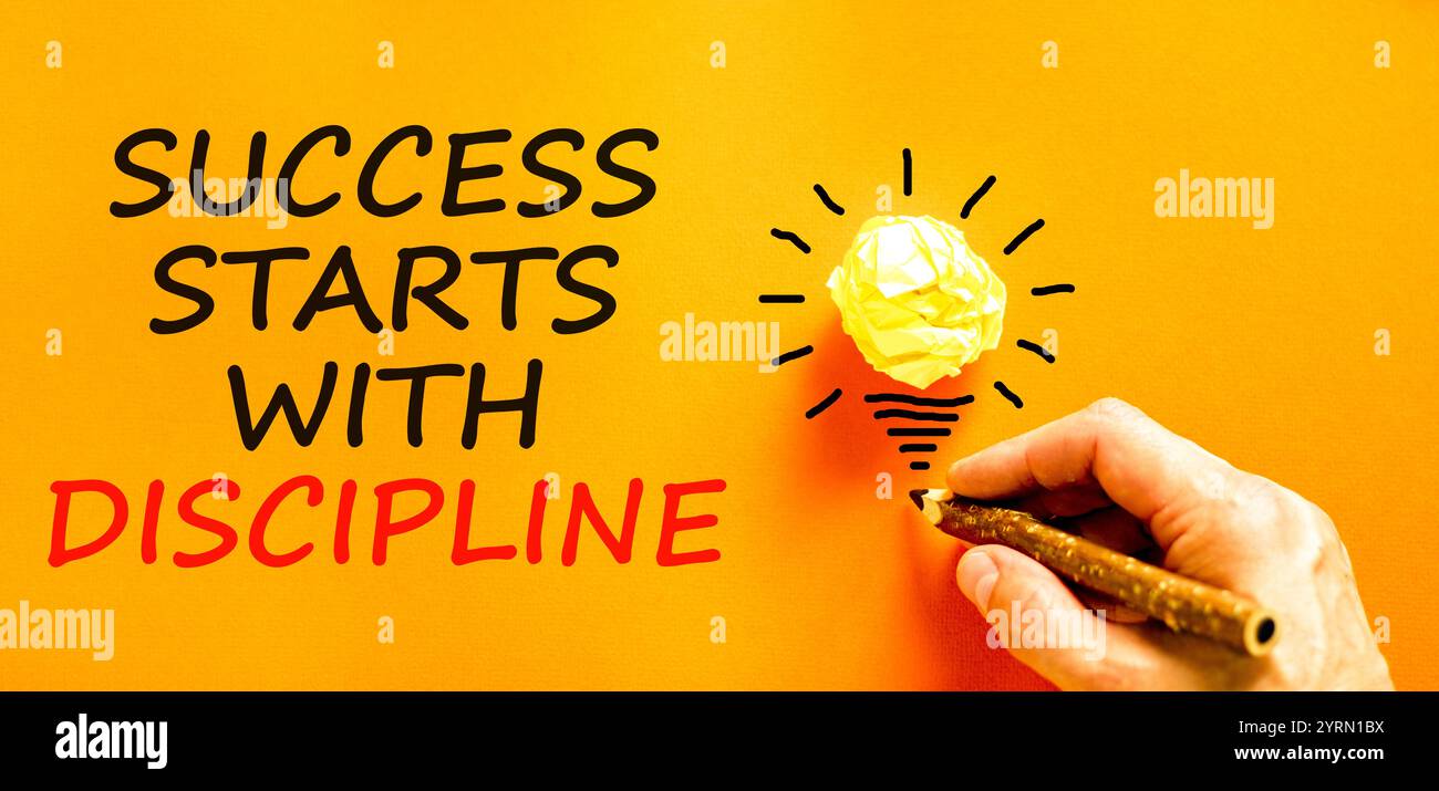 Success starts with discipline symbol. Concept words Success starts with discipline on beautiful ...