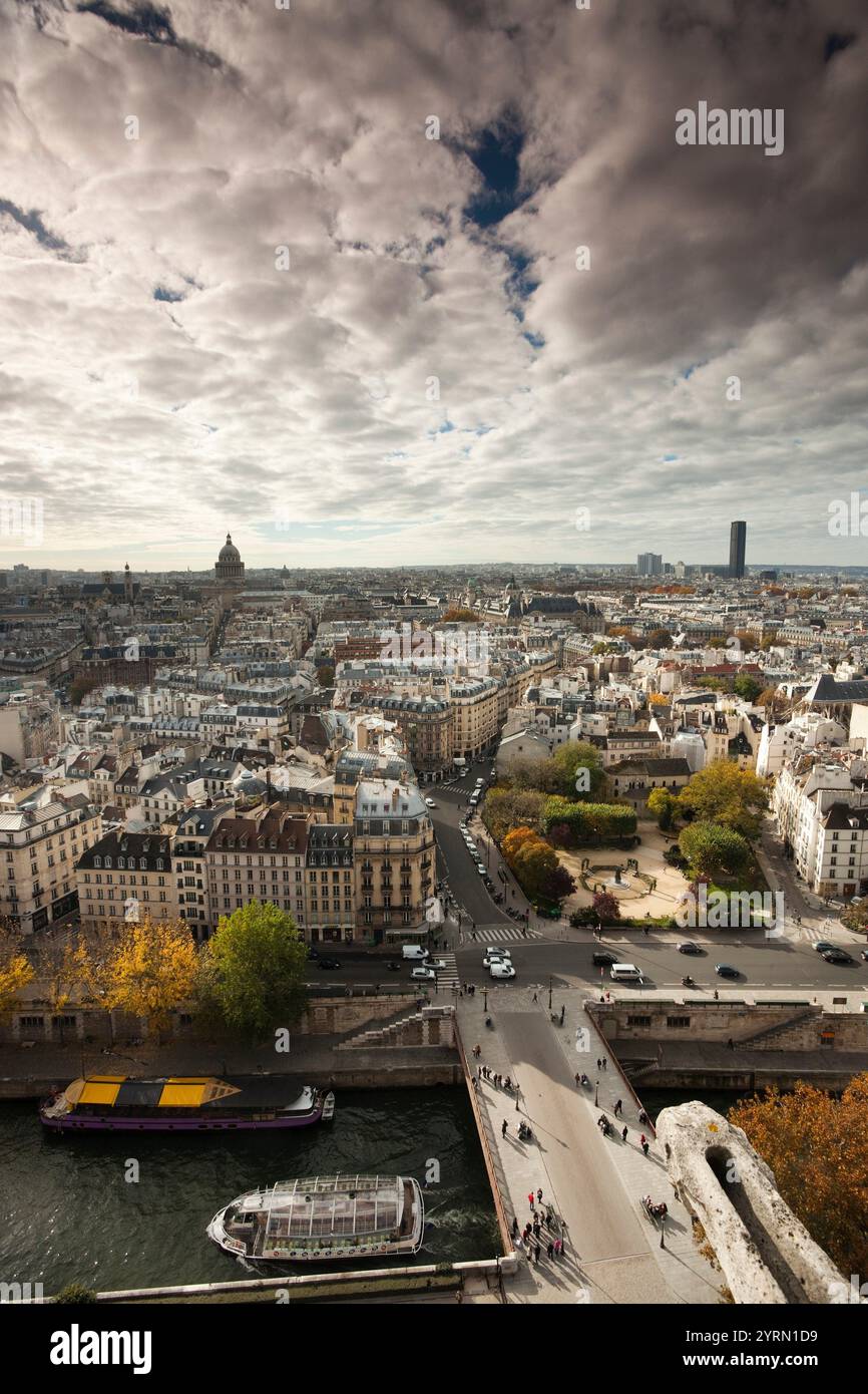 France, Paris, elevated city view of the Left Bank from the Cathedrale Notre Dame cathedral ...