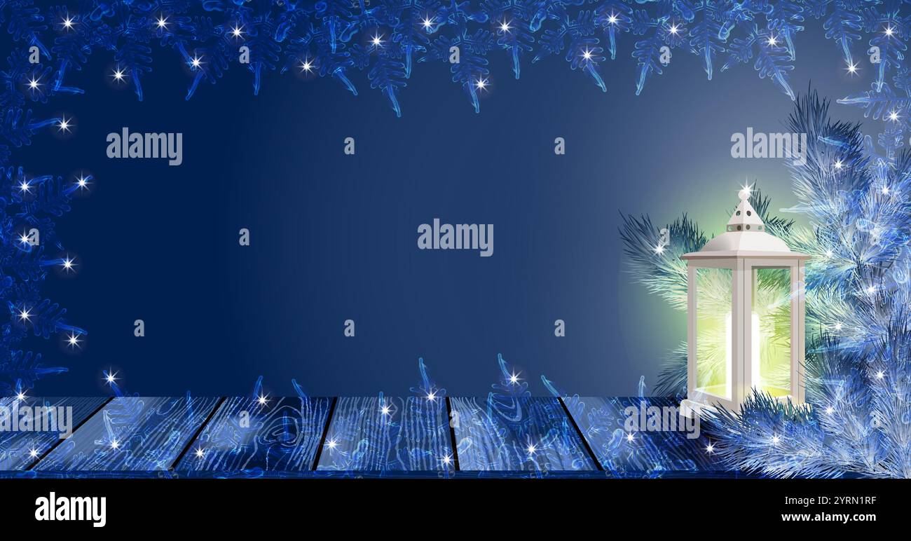 Christmas and new year template. Decorative vintage lantern, snowflakes ...