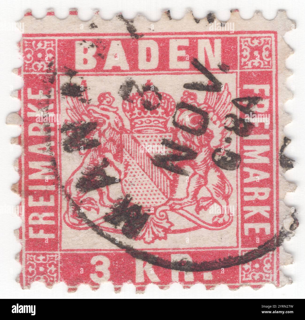 BADEN (One of the German states) - 1868 November 12: 3 kreuzer rose ...