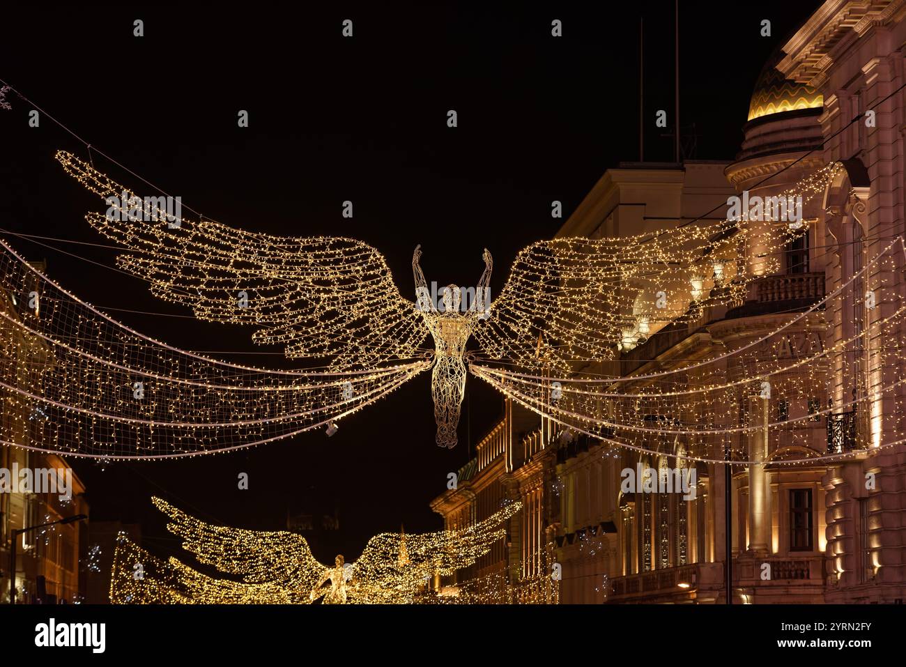 Angels in Christmas lights along Regent Street, London, England Stock ...