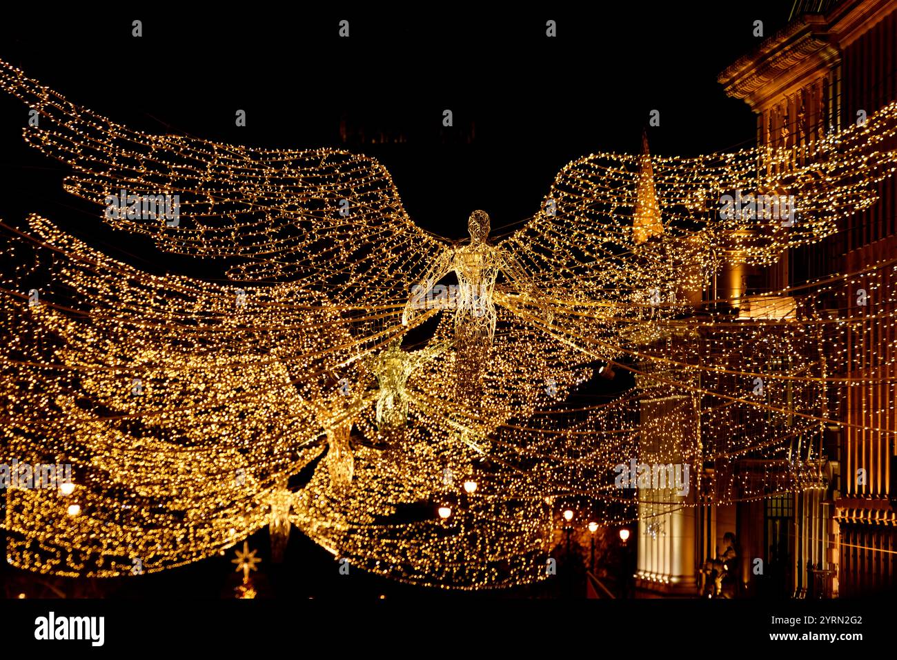 Angels in Christmas lights along Regent Street, London, England Stock ...