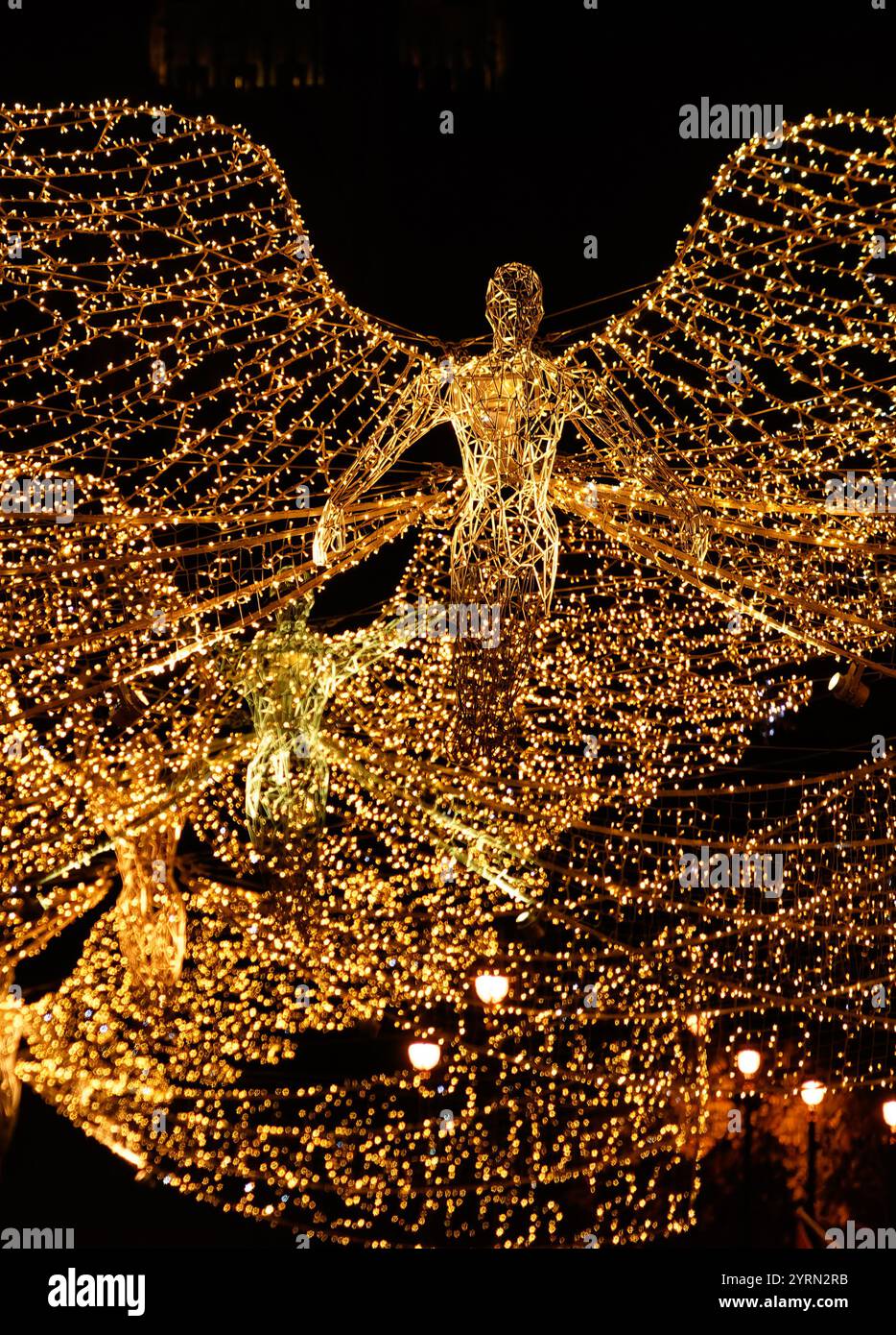 Angels in Christmas lights along Regent Street, London, England Stock ...