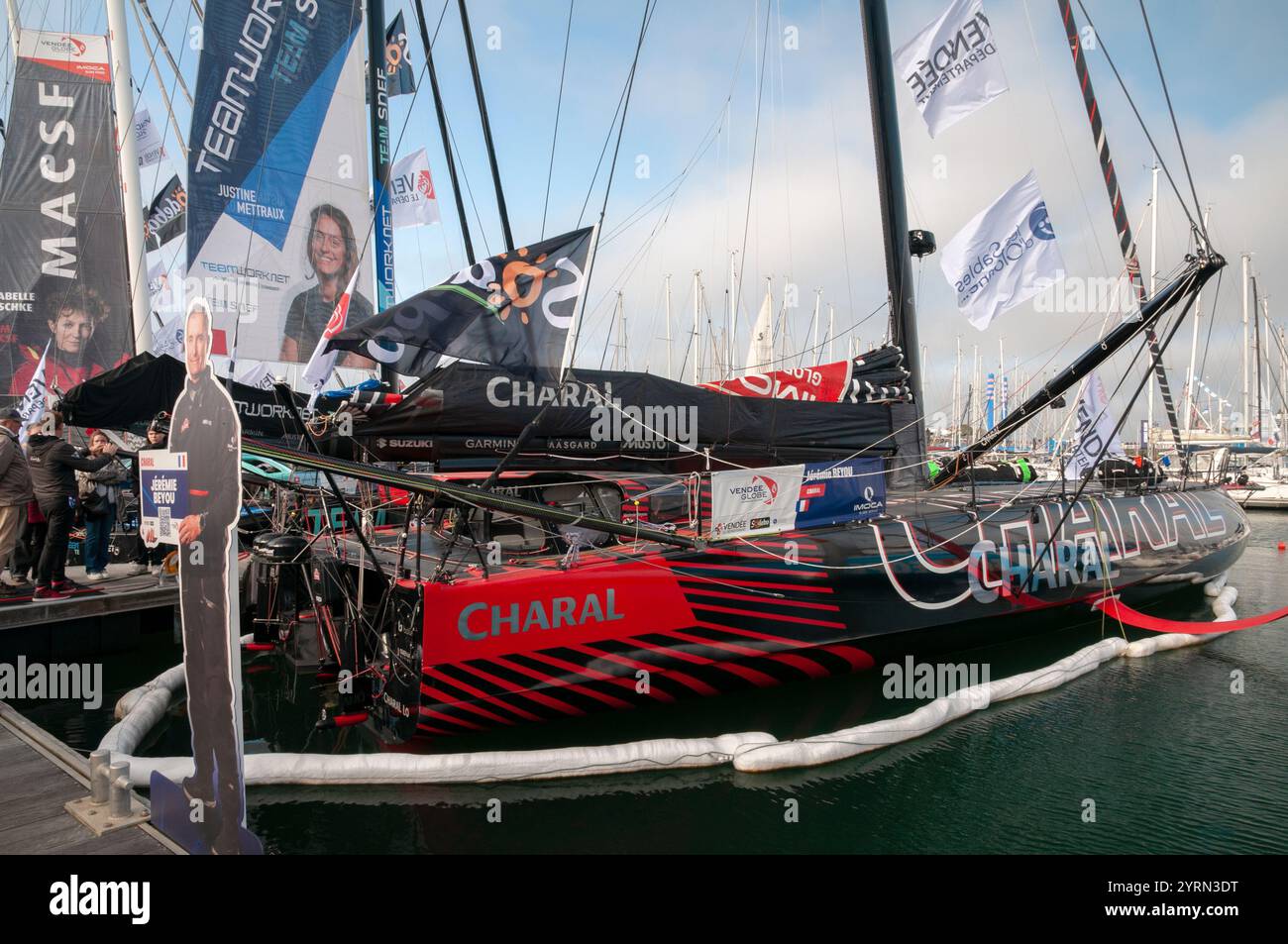 French skipper Jeremie Beyou sailing yacht moored in Olona marina ...