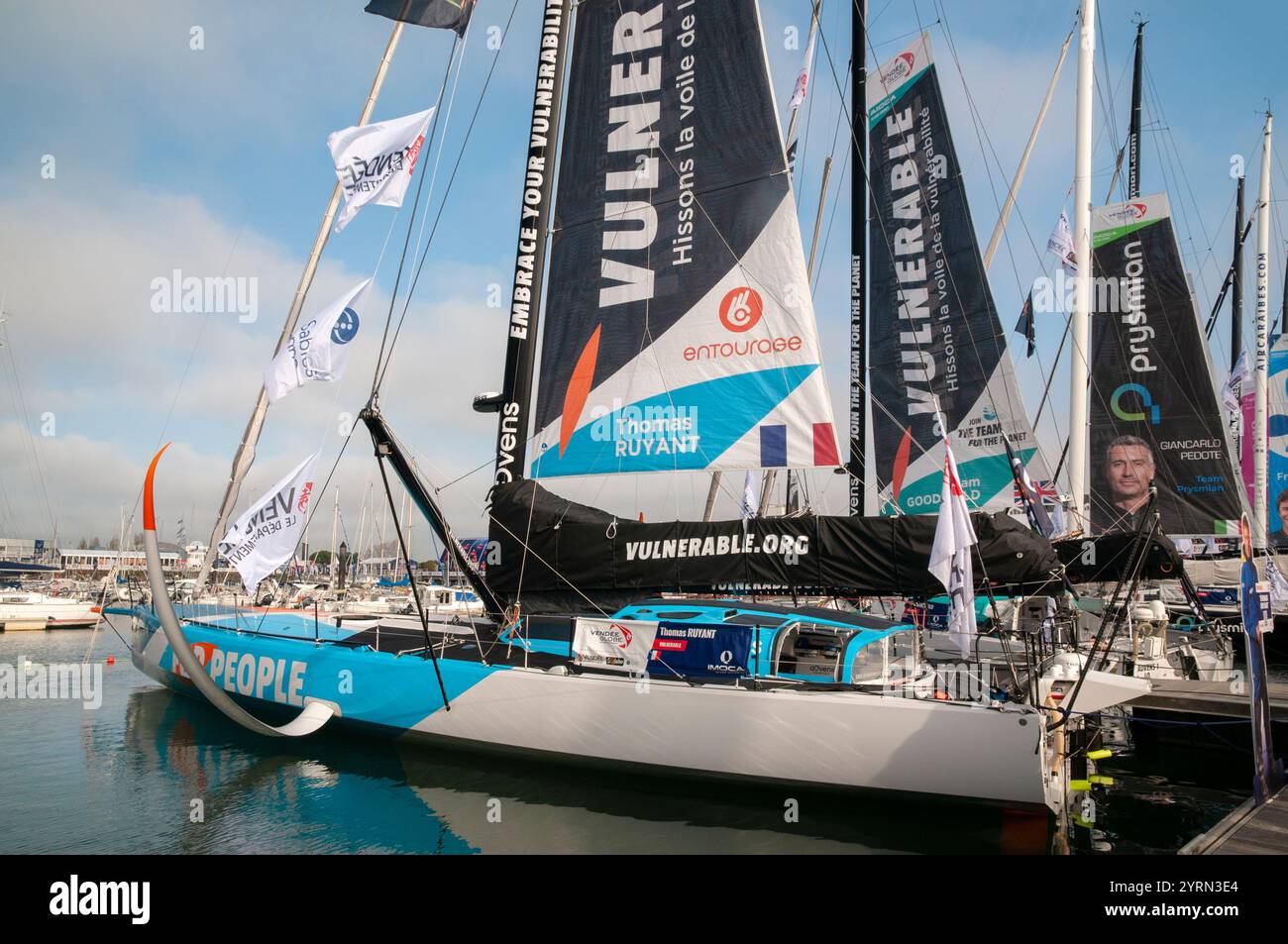 French skipper Thomas Ruyant sailing yacht moored in Olona marina ...
