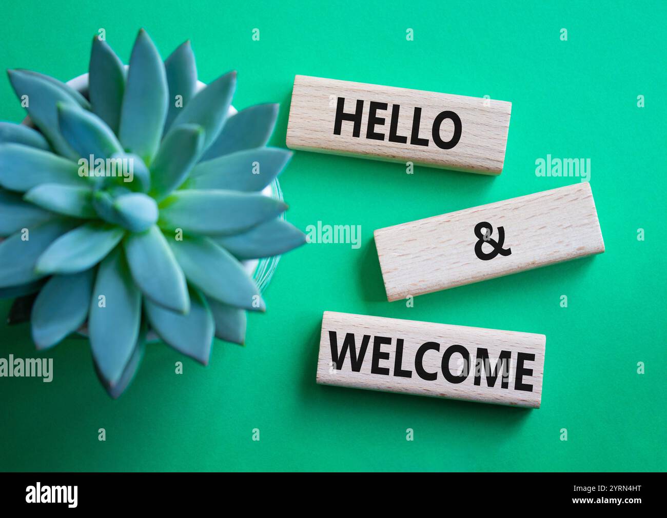 Hello and Welcome symbol. Concept words Hello and Welcome on wooden ...
