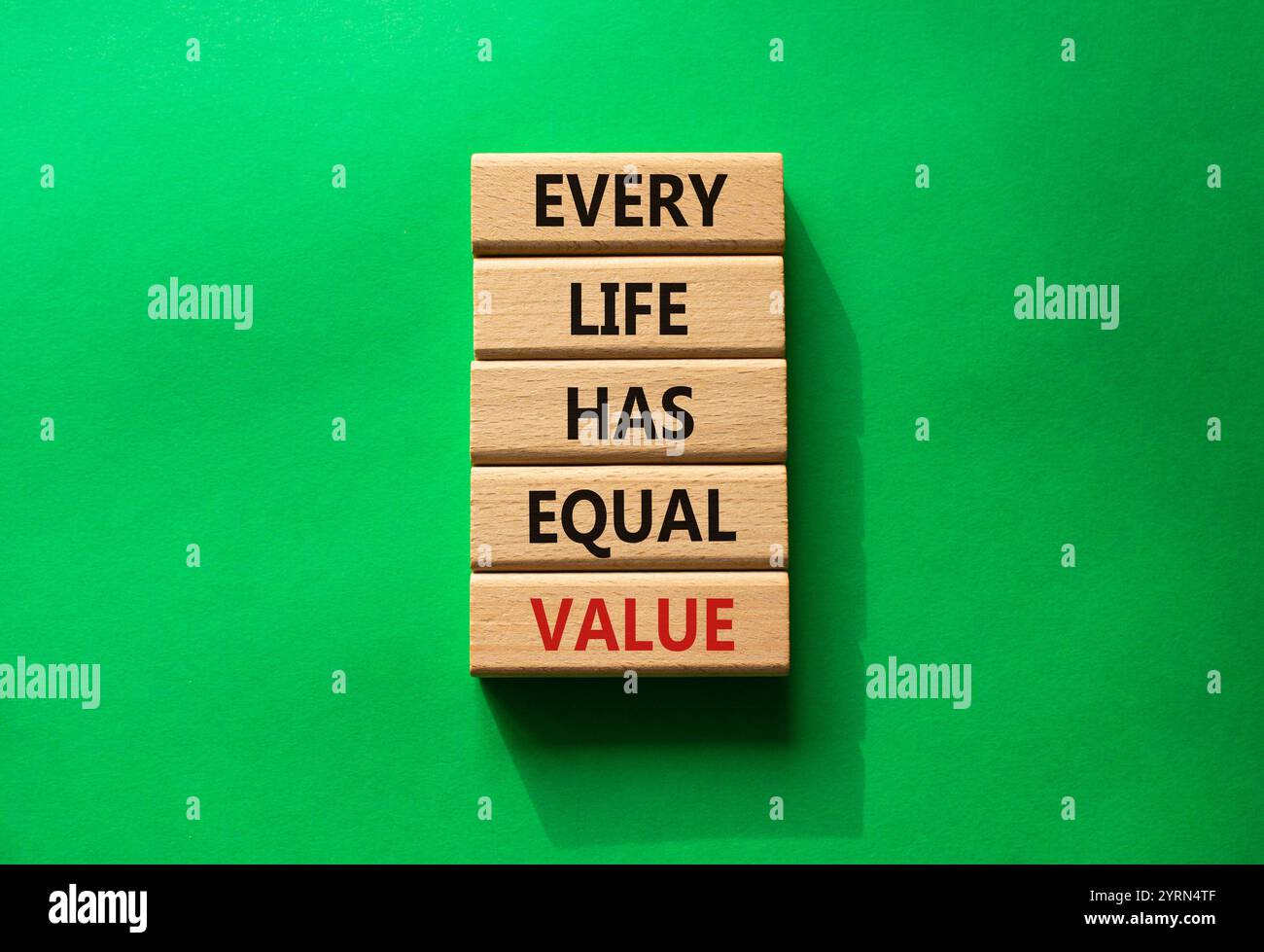 Equality symbol. Wooden blocks with words Every Life has Equal Value ...