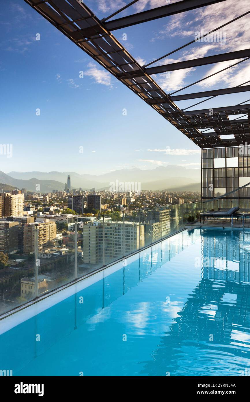 Chile, Santiago, elevated city view towards the Gran Torre Santiago ...