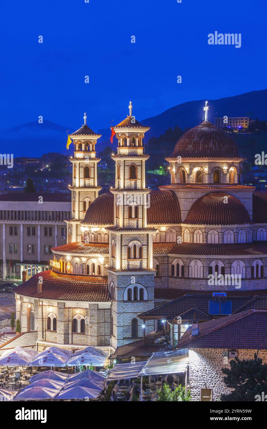 Albania, Korca, the Orthodox Cathedral, elevated view along the ...