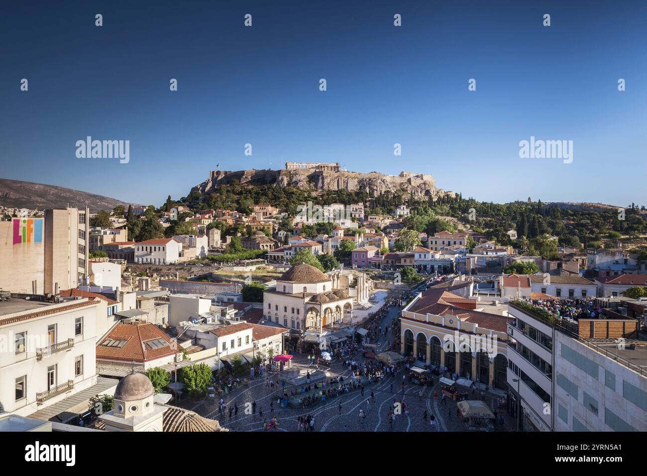 Greece, Central Greece Region, Athens, elevated view of Monastiraki ...