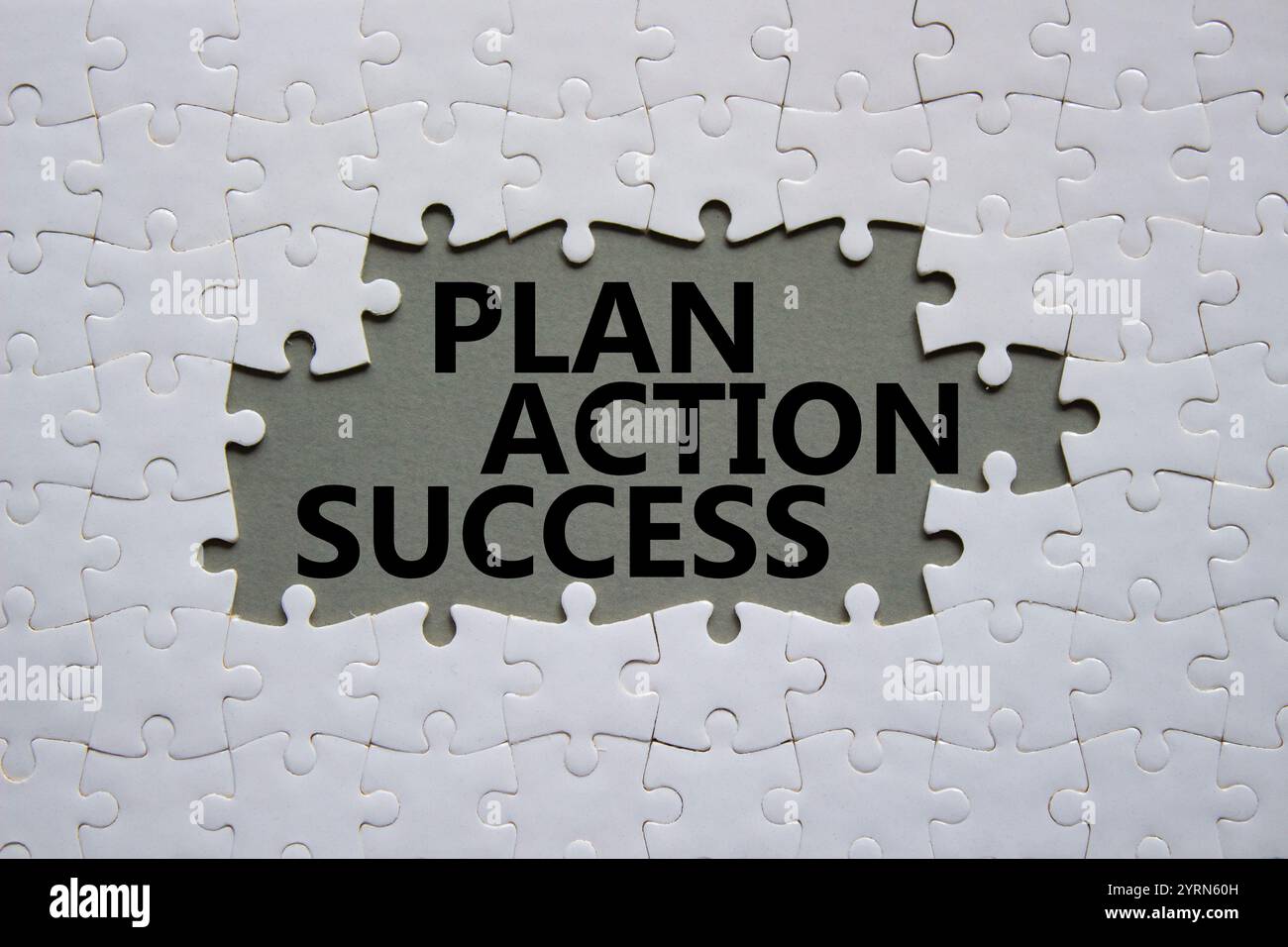Plan Action Success symbol. Concept words Plan Action Success on white puzzle. Beautiful grey ...