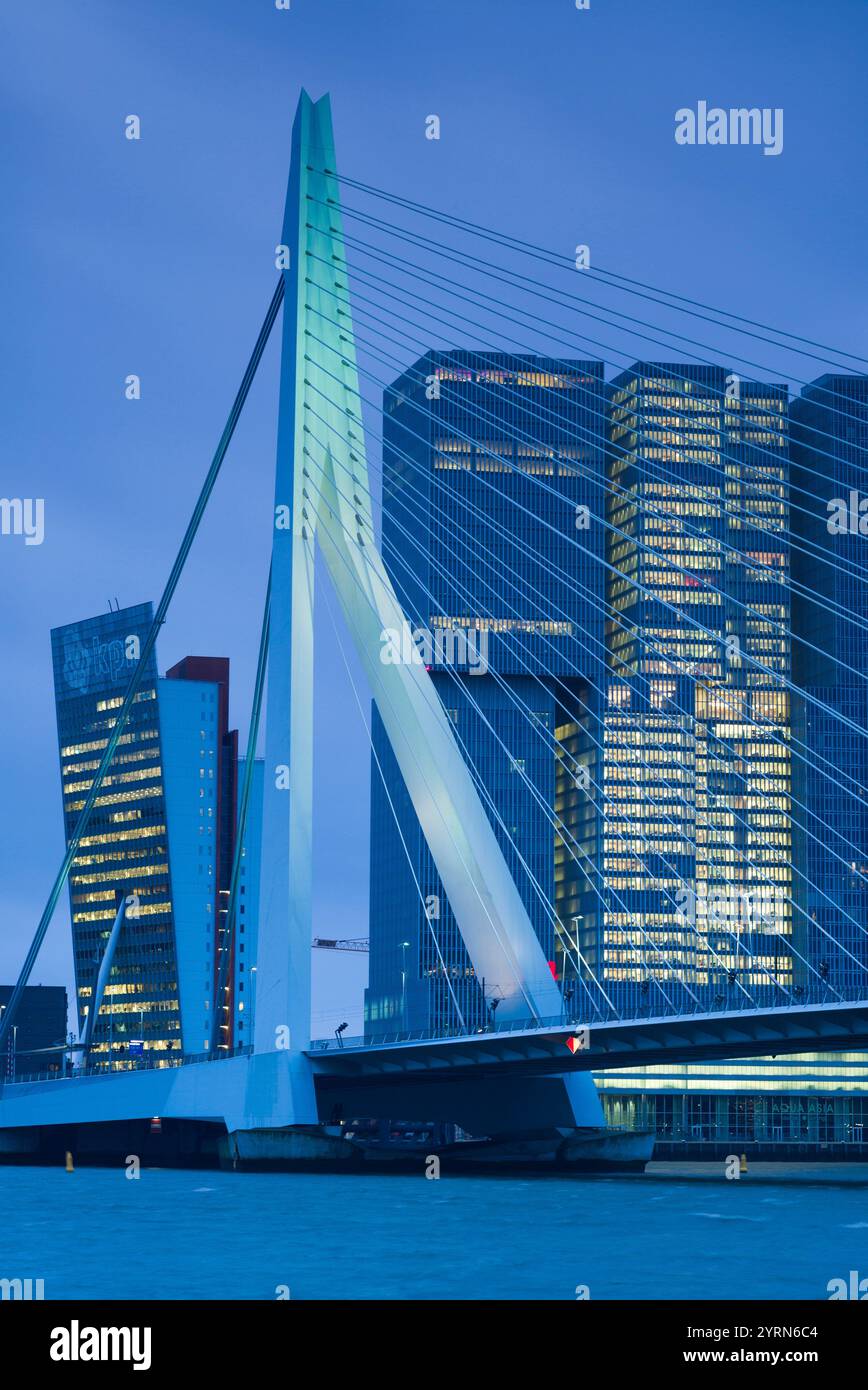 Netherlands, Rotterdam, Erasmusbrug bridge and new commerical towers at ...