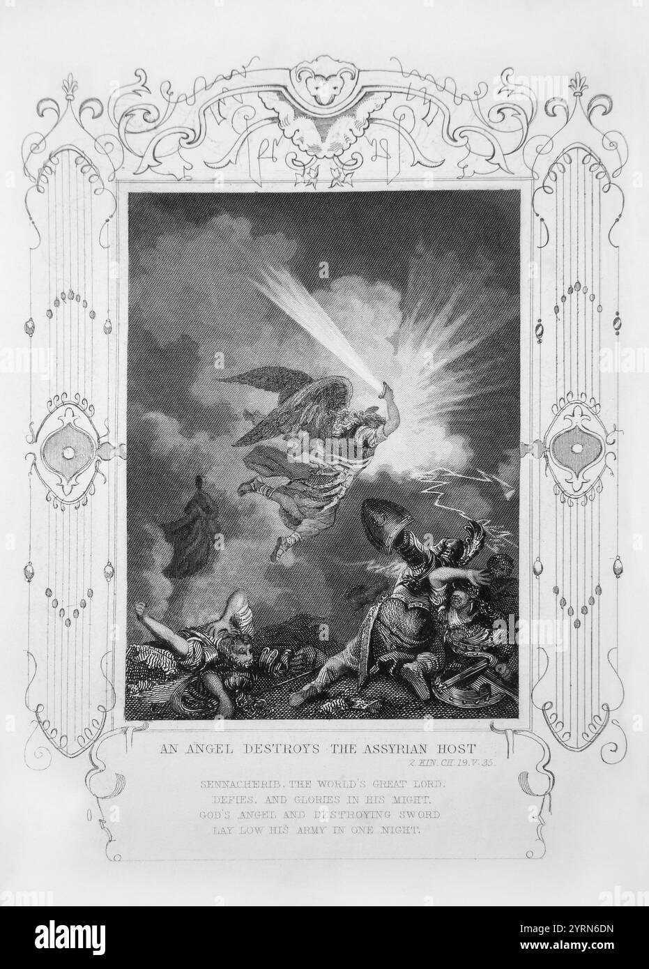 Steel Engraving of an Angel Destroying the Assyrian Host (Kings) An ...