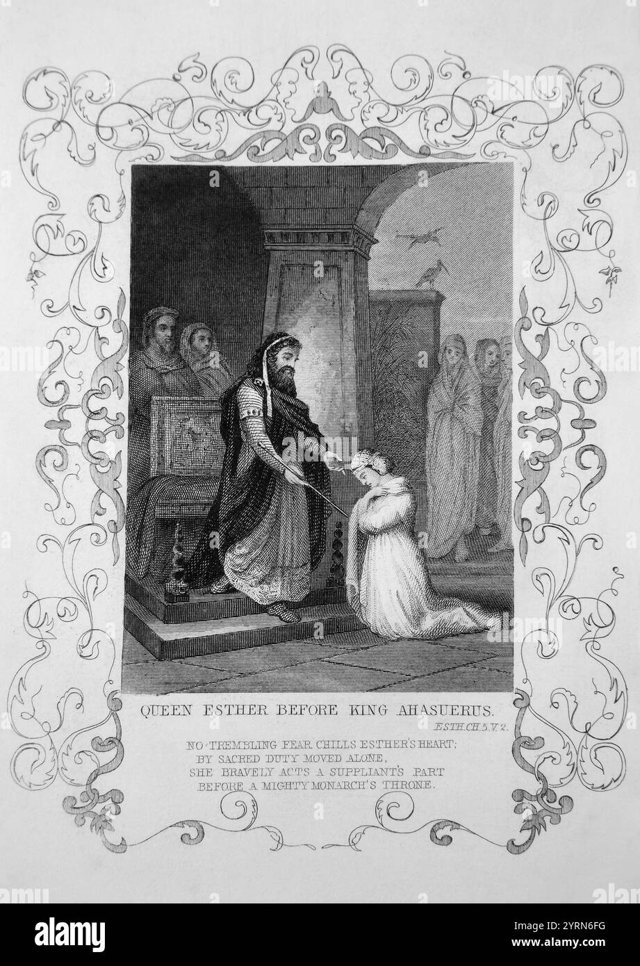 Steel Engraving of Queen Esther Before King Ahasuerus (Esther) Esther ...